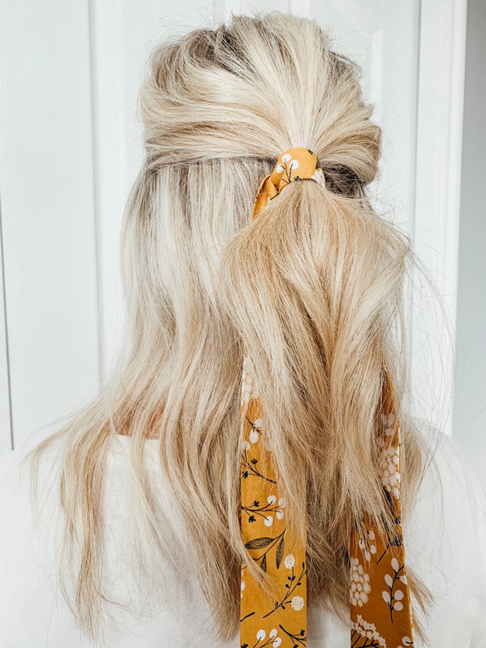 Floral Mustard Hair Scarf for Ponytail Cotton Scarf for Hair | Etsy