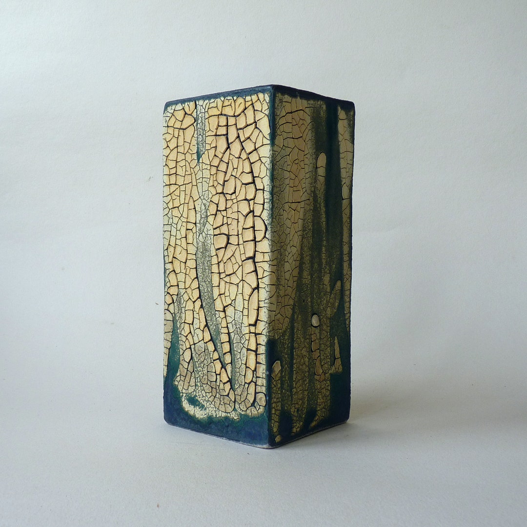 Stoneware Ceramic Square Vase. Reticulated Lizard Skin Glaze. Studio ...