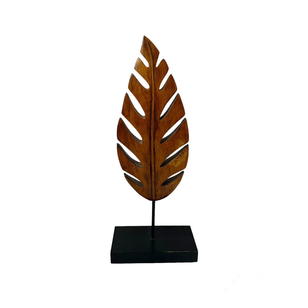 Vintage Handcrafted Acacia Wood Leaf Cut Out Living Spaces Tabletop ...