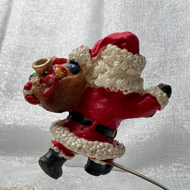 Vintage Hand Painted Resin Glitter Brass Springy Santa Claus Rooftop by ...