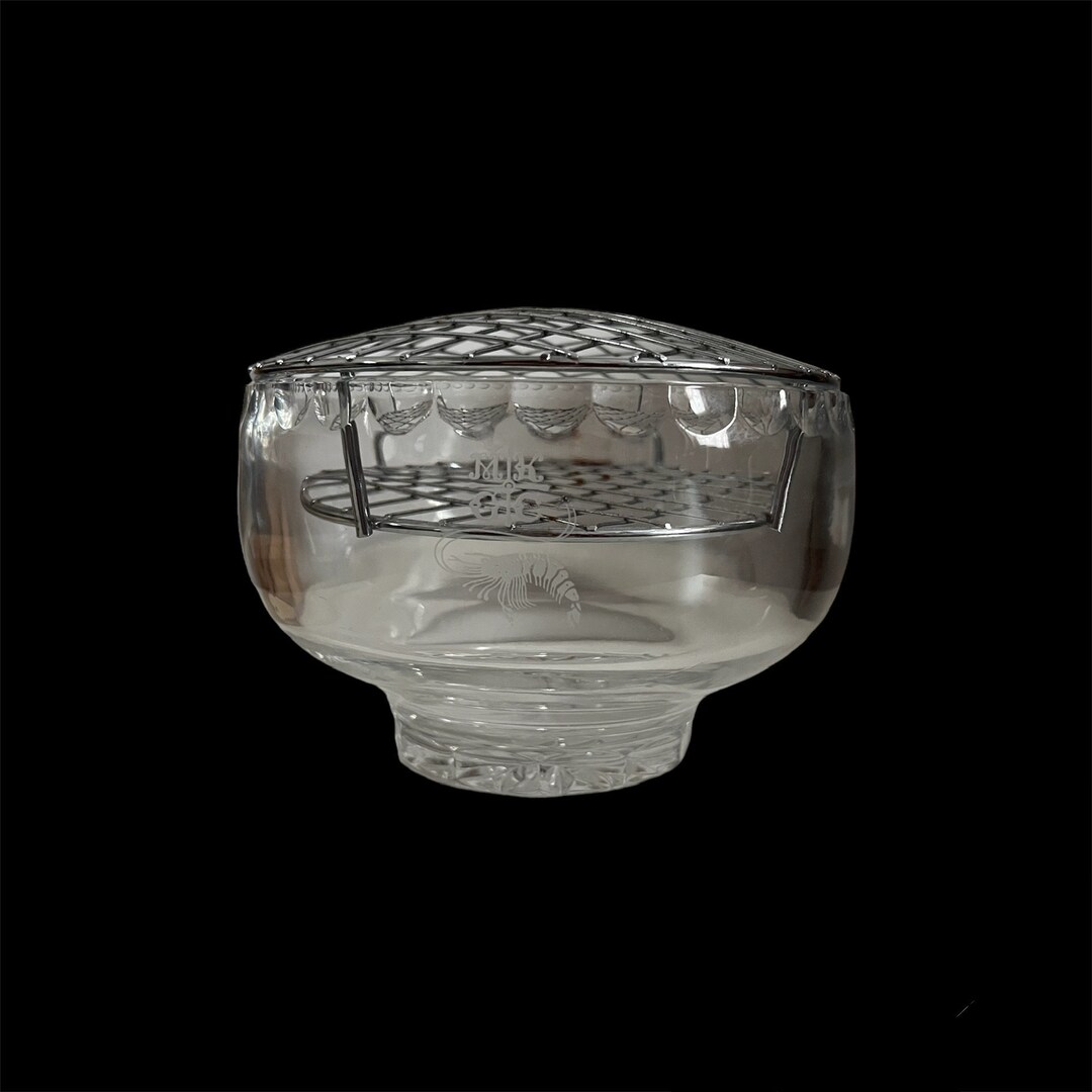 Vintage MKGC Lobster Etched Crystal Cut Glass Large Footed Vase Rose ...