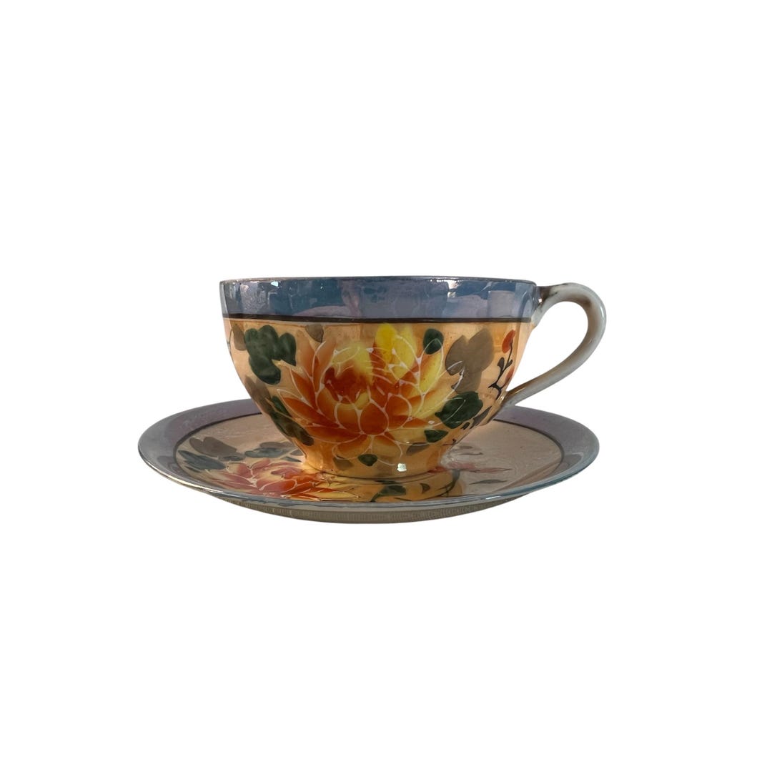 Vintage Japanese Handpainted Lotus Flower Lithophane Lustre Fine China ...