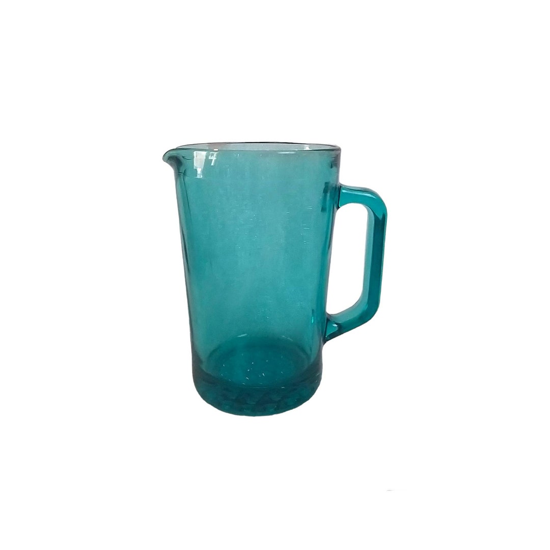 Vintage Turquoise Teal Aqua Blue Glass Pitcher Ewer Water Jug Tableware ...