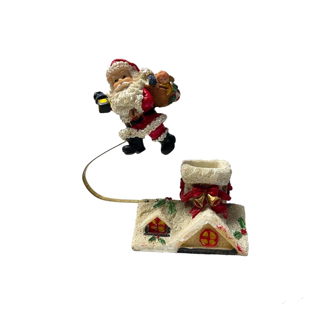 Vintage Hand Painted Resin Glitter Brass Springy Santa Claus Rooftop by ...