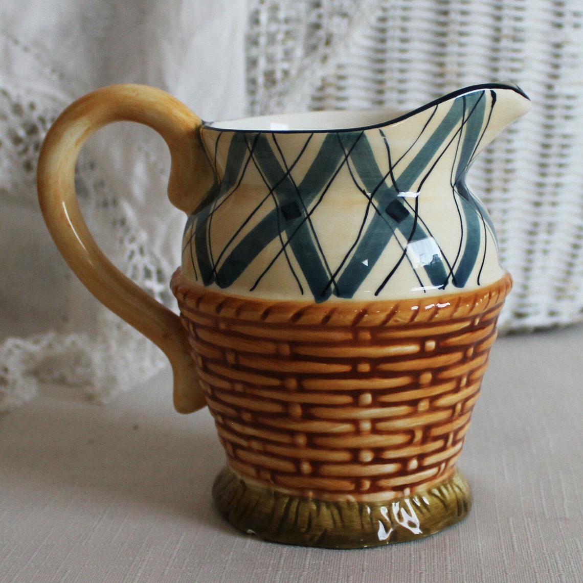 Vintage Leonardo Home Pitcher Creamer Small Ewer Milk Jug Easter Basket ...