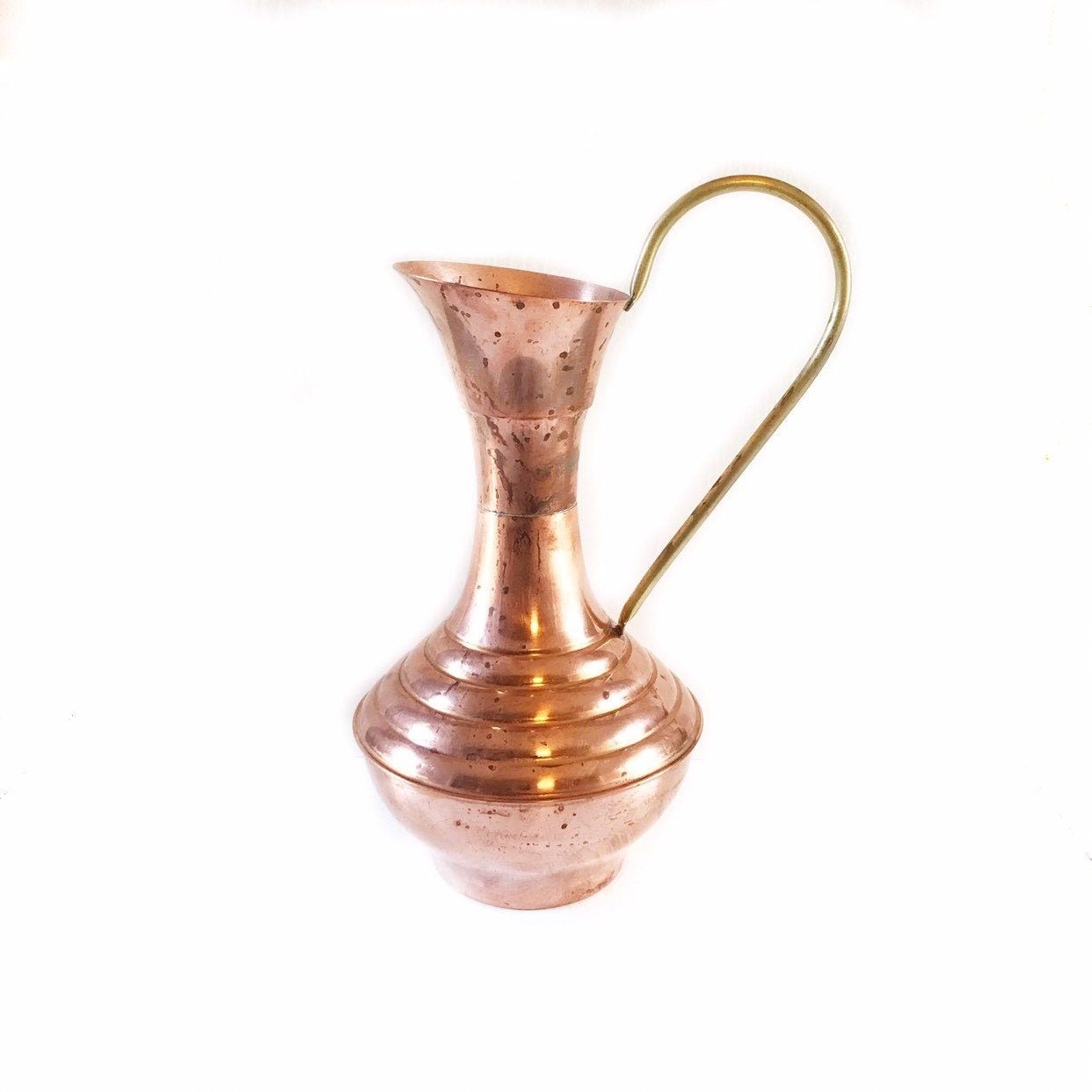 Vintage Large Copper & Brass Pitcher Ewer Water Jug Vase Rustic Retro ...