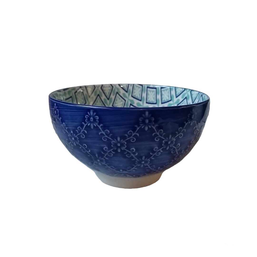 Vintage Nana Oven Proof Porcelain Ceramic Blue White Floral Geometric ...
