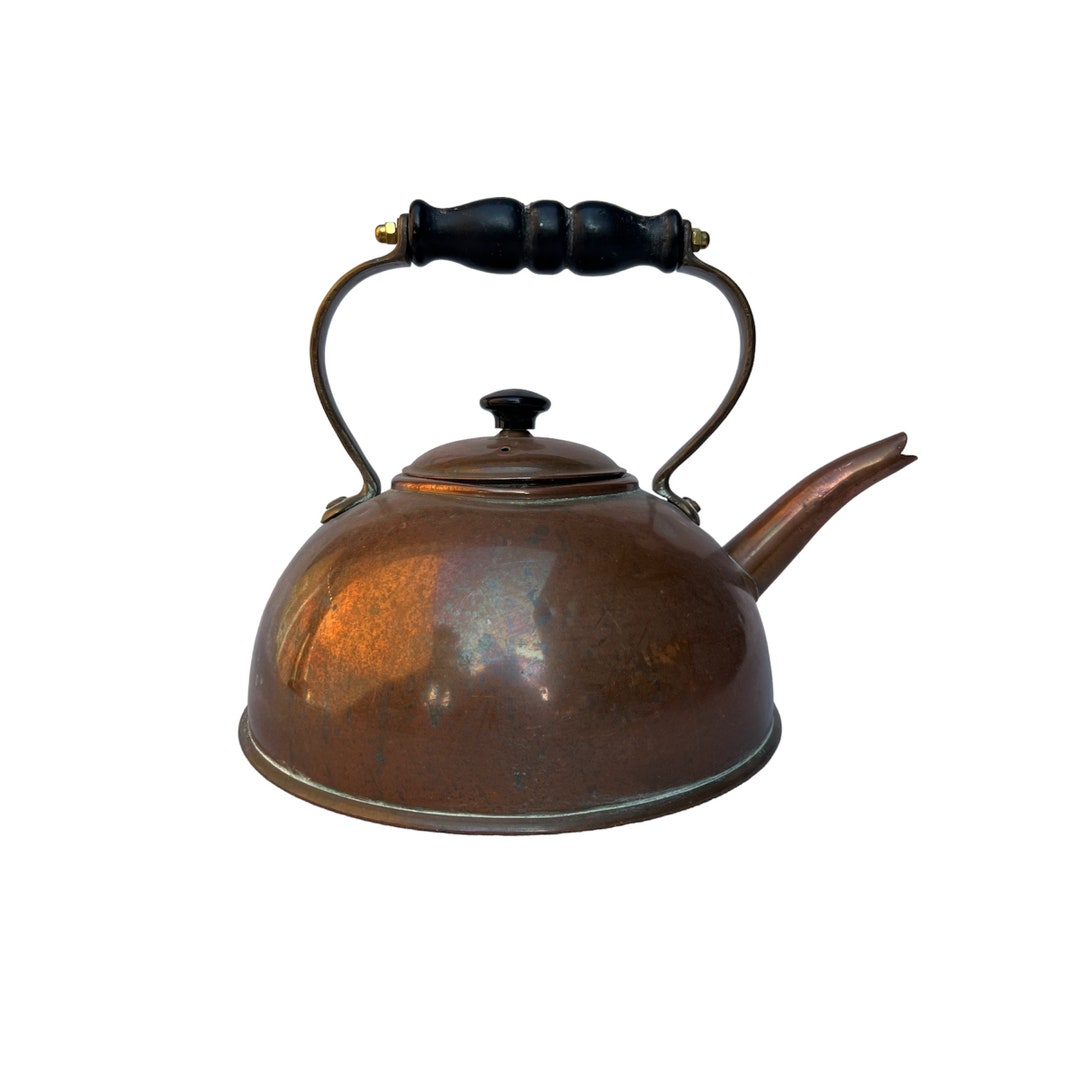 Vintage Copper Kettle Black Bakelite Wooden Effect Handle and Knob ...