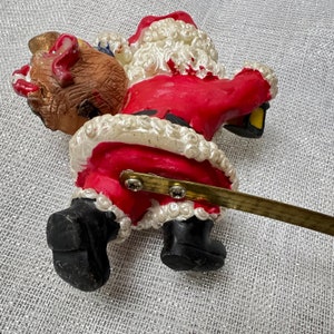 Vintage Hand Painted Resin Glitter Brass Springy Santa Claus Rooftop by ...