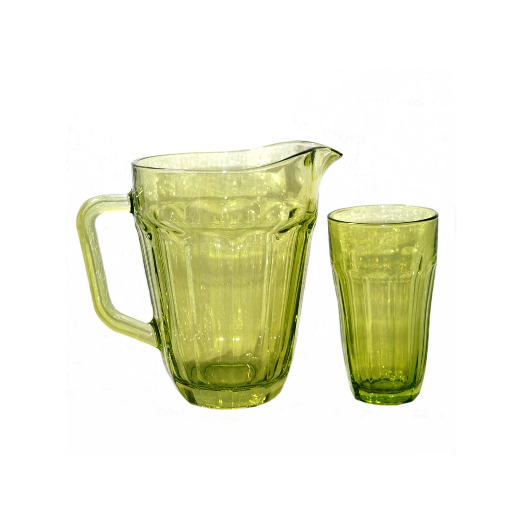 Vintage Circleware Heavy Base Juice Drinking Lime Green Faceted Glass ...