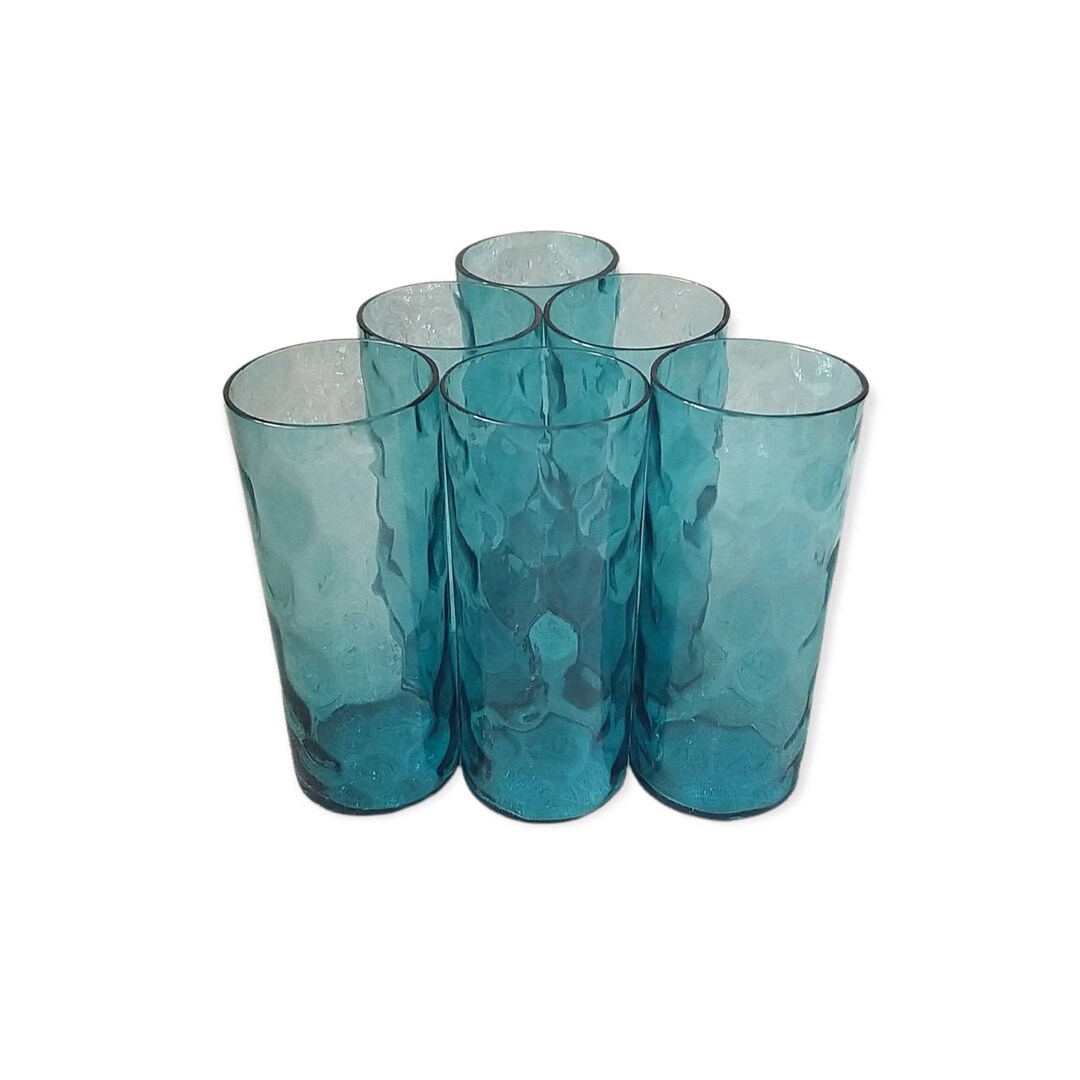 6 X Vintage Aqua Turquoise Blue Teal Iceberg Cylindrical Bubble Hi Ball ...