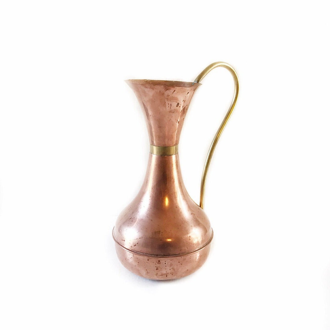 Vintage Medium Copper Brass Pitcher Ewer Water Jug Vase Rustic Retro ...