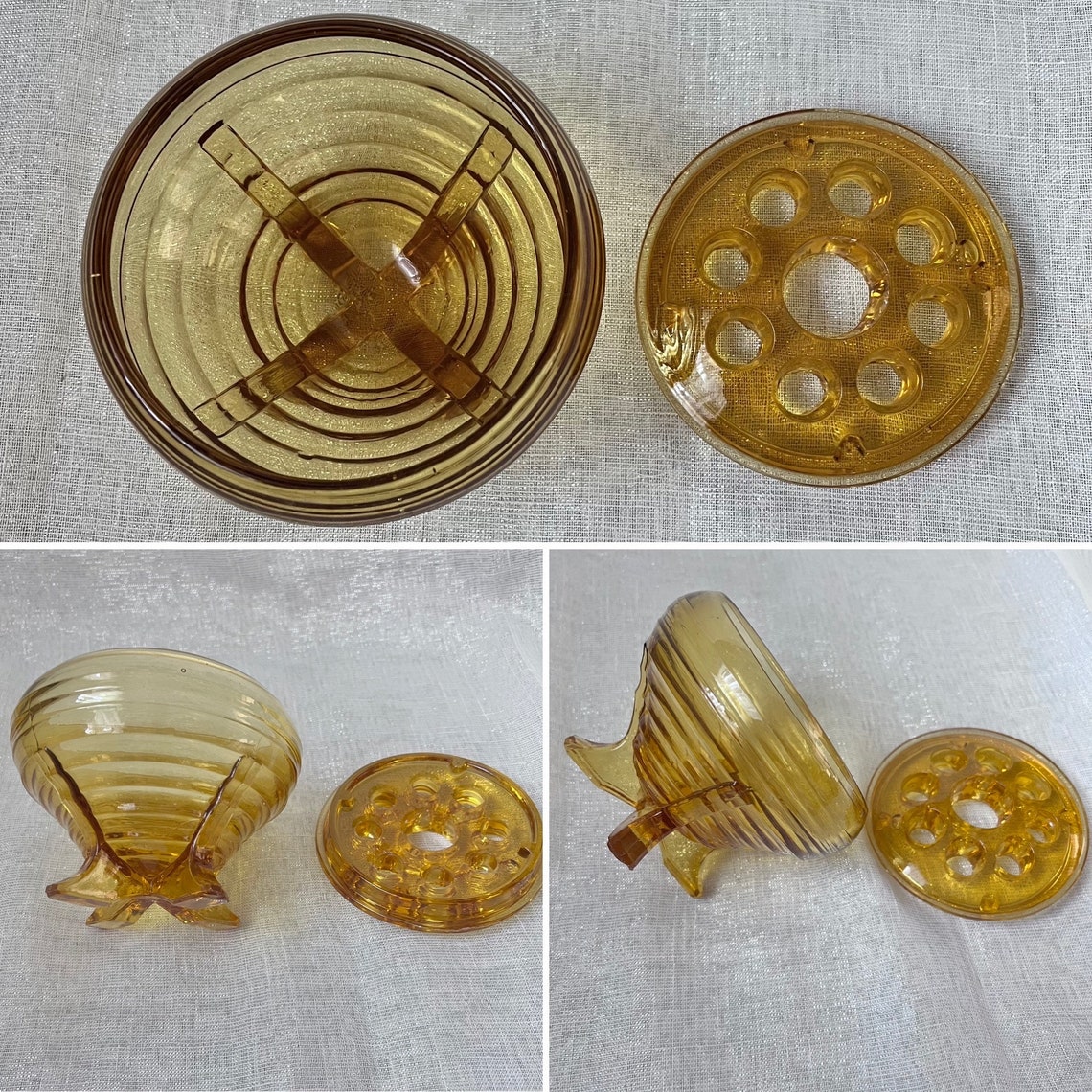 Vintage Sowerby Art Deco Glass Rose Bowl With Flower Frog Lid 1930's ...