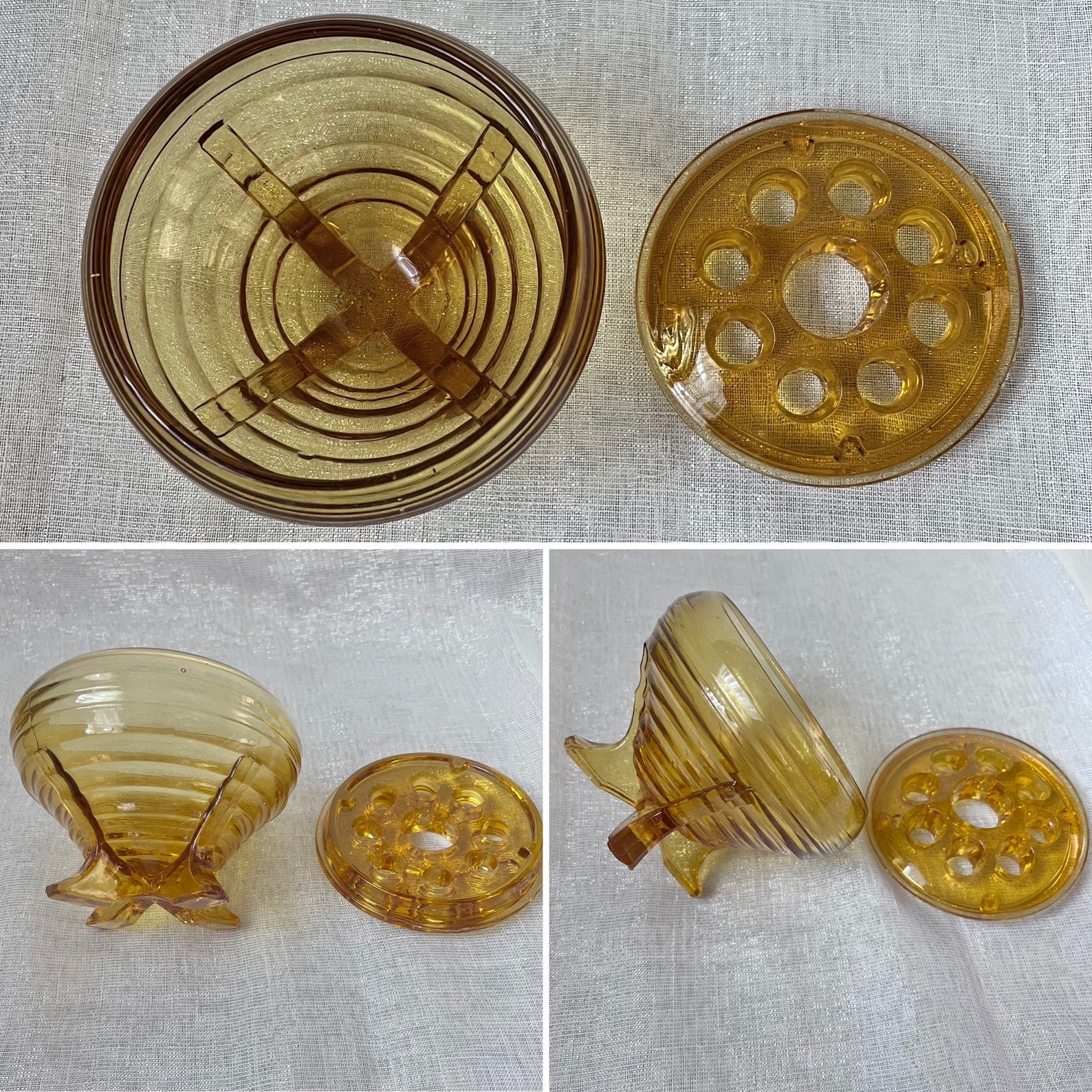 Vintage Sowerby Art Deco Glass Rose Bowl With Flower Frog Lid 1930's ...