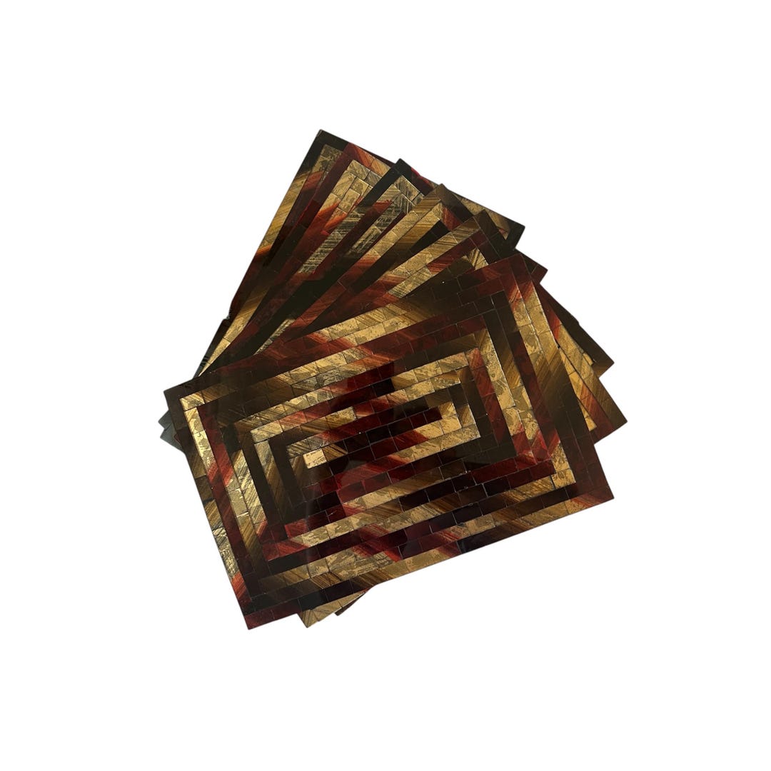 6 Vintage Handmade Rectangular Art Red Golden Amber Mosaic Glass Table ...