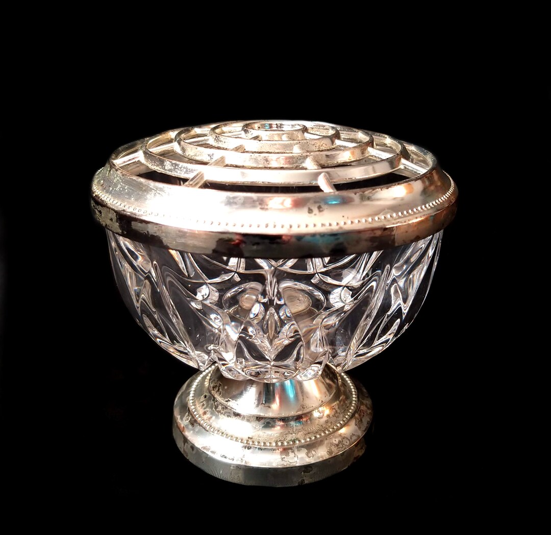 Vintage Mayell Crystal Glass Vase Rose Bowl & EP on Zinc Mesh Candy ...