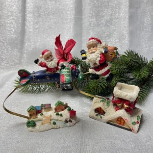 Vintage Hand Painted Resin Glitter Brass Springy Santa Claus Rooftop by ...