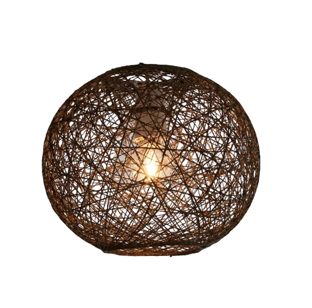 Vintage Abaca Brown Wicker Rattan Sphere Ball Round Lampshade Cocoon ...