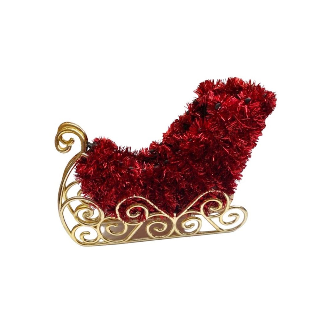 Vintage Glitter Red & Gold Santa Sleigh Tabletop Ornament Shelf Decor ...