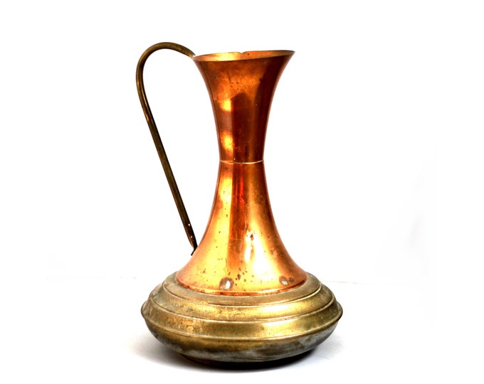Vintage Ex-large Copper & Brass Pitcher Ewer Water Jug Vase Rustic ...