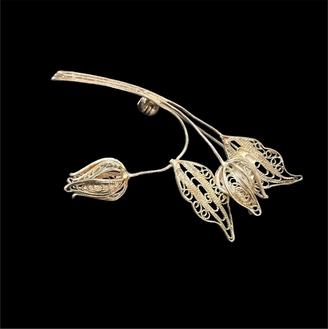 Vintage Solid Sterling Silver 925 Filigree Intricated Open Work Tulips ...
