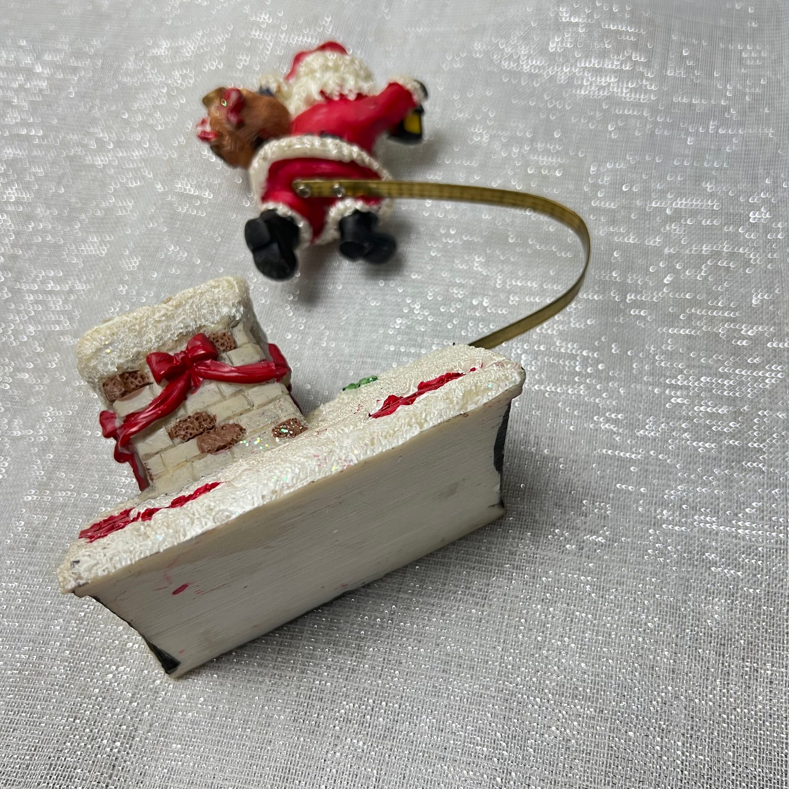 Vintage Hand Painted Resin Glitter Brass Springy Santa Claus Rooftop by ...