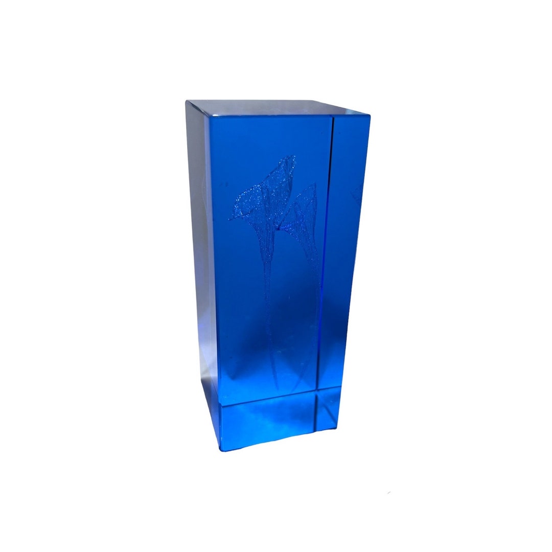 Vintage Cobalt Blue Glass Prism 3D Laser Etched Hologram Arum Calla ...