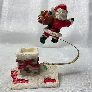 Vintage Hand Painted Resin Glitter Brass Springy Santa Claus Rooftop by ...