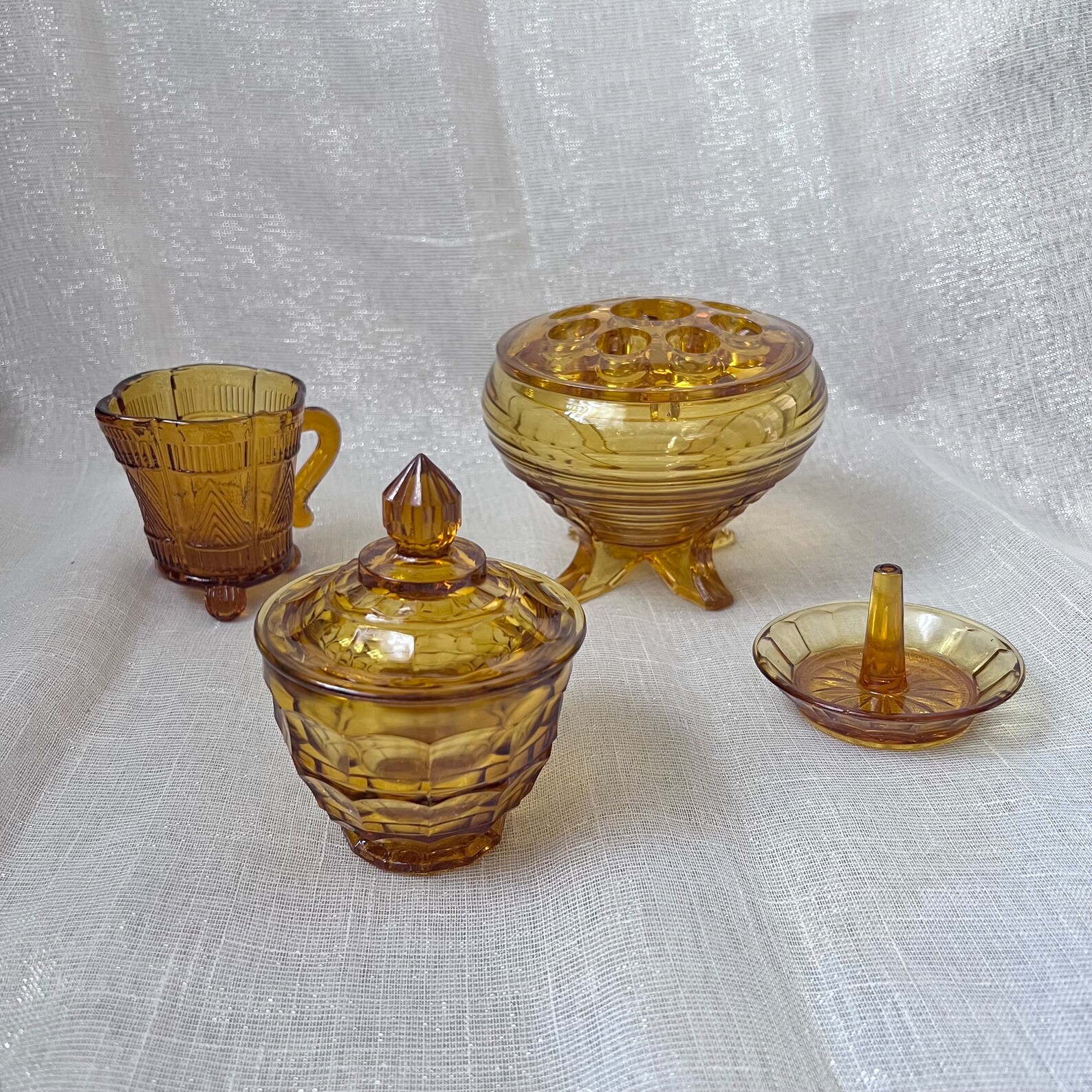 Vintage Sowerby Art Deco Glass Rose Bowl With Flower Frog Lid 1930's ...