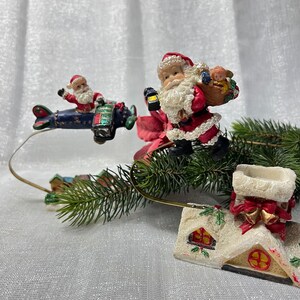 Vintage Hand Painted Resin Glitter Brass Springy Santa Claus Rooftop by ...