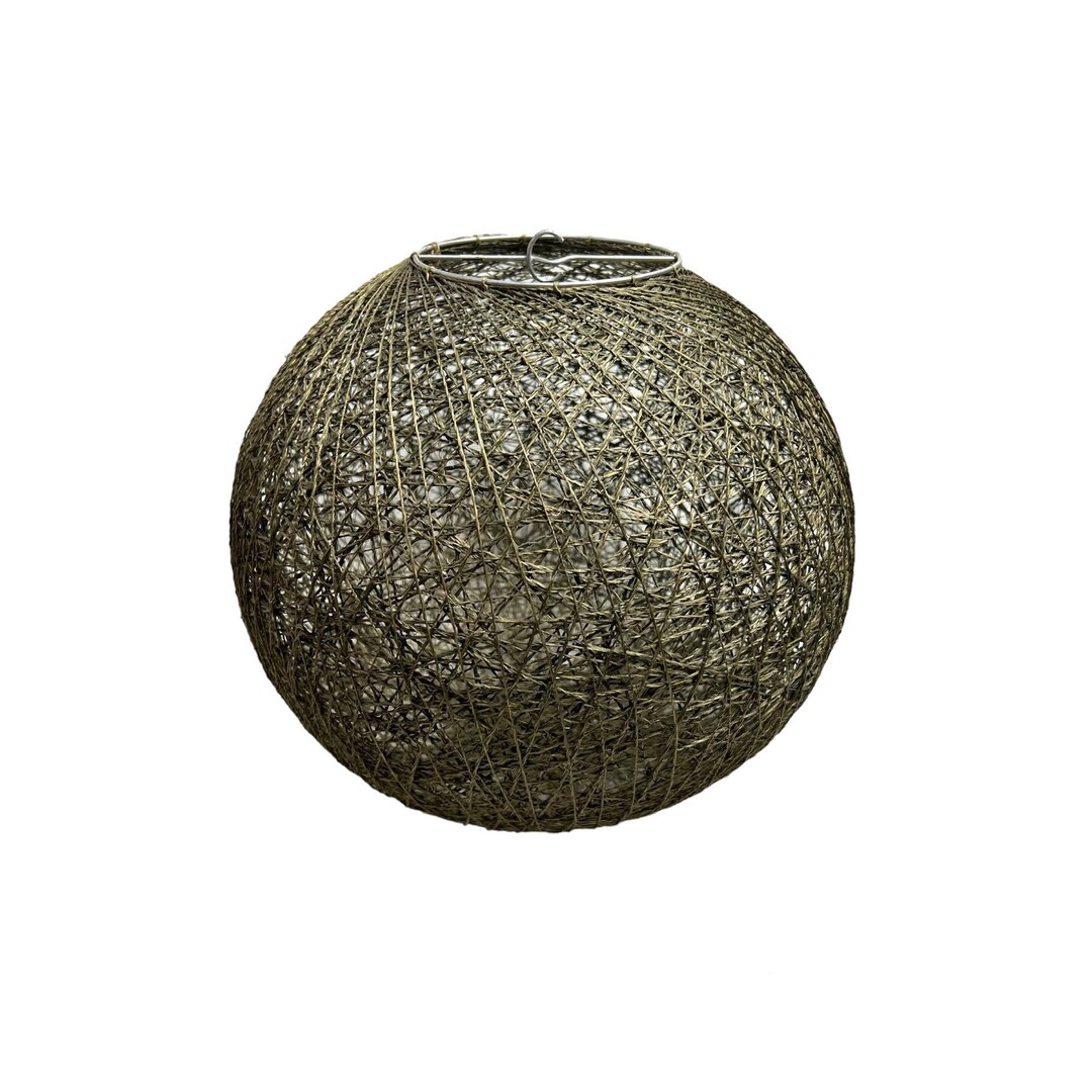 Vintage Abaca Olive Green Wicker Rattan Sphere Ball Round Lampshade ...