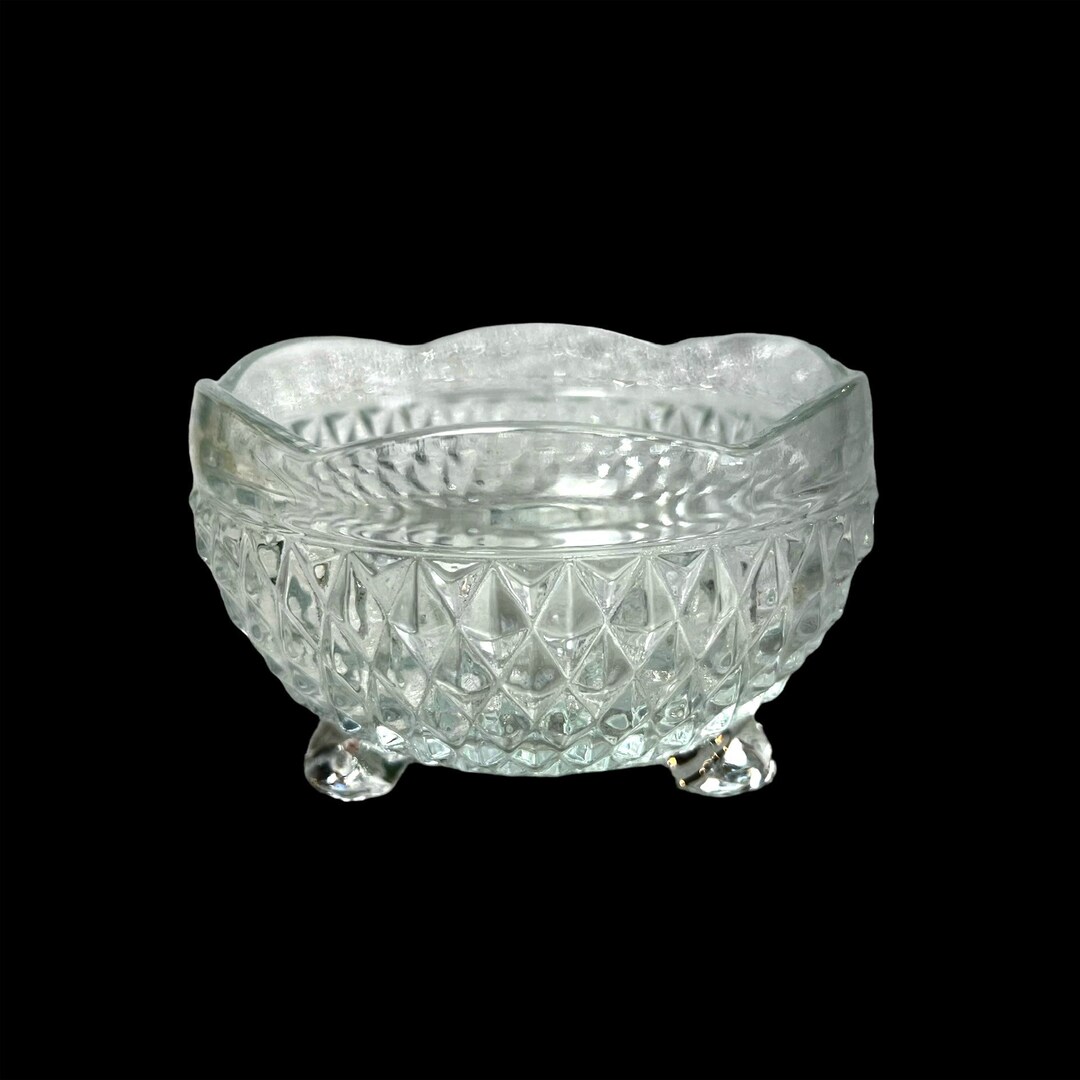 Vintage Clear Indiana Glass Co Style Diamond Point Clear 3 Toed Bon Bon ...