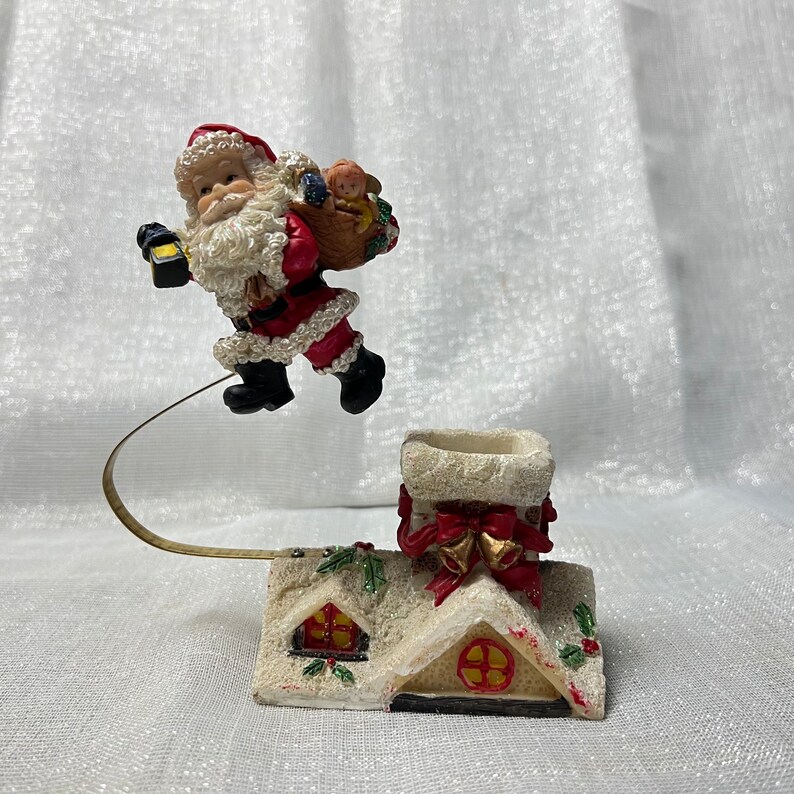 Vintage Hand Painted Resin Glitter Brass Springy Santa Claus Rooftop by ...