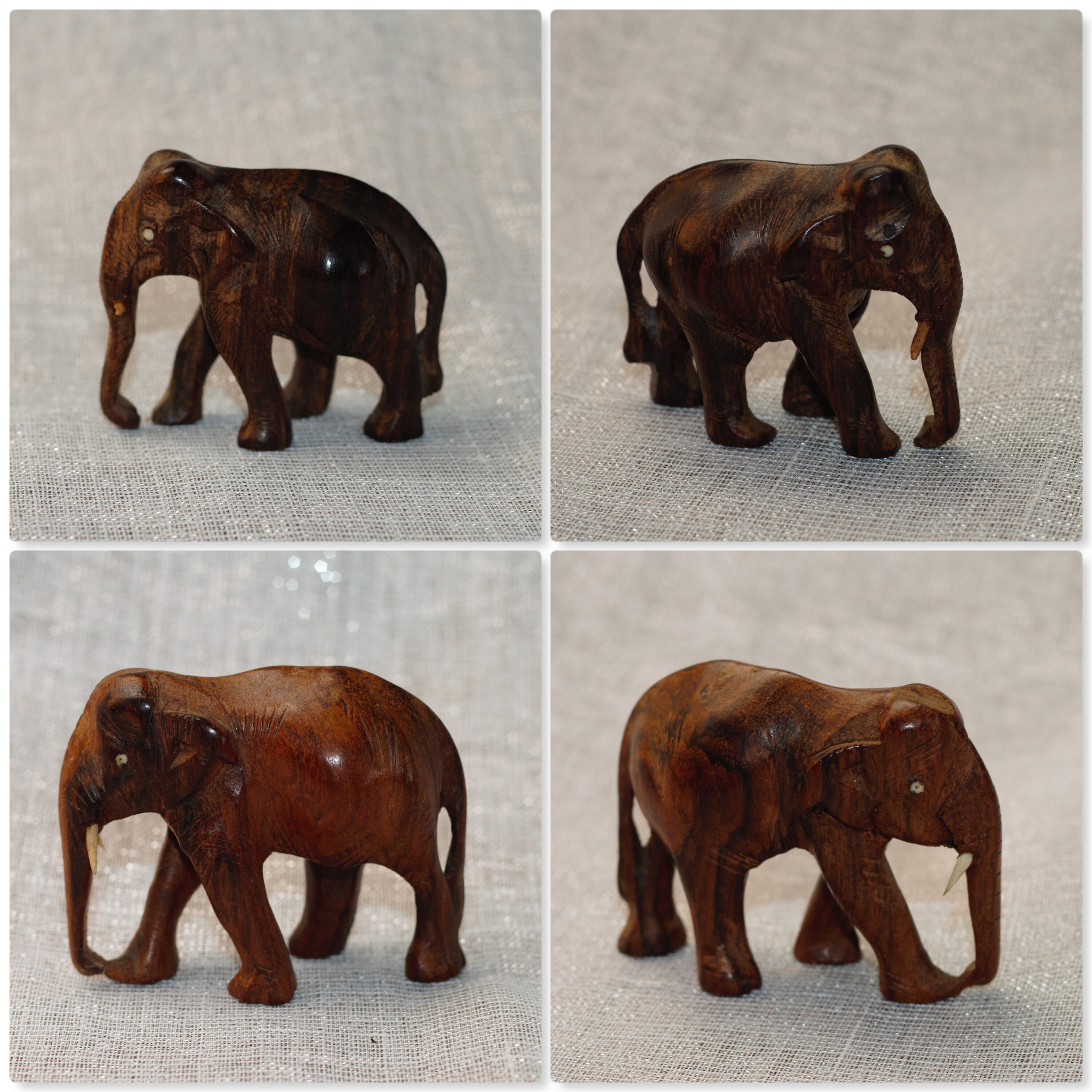 2 Vintage Small Tan & Dark Brown Pair of Wooden Elephants | Etsy