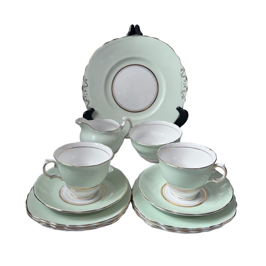 Vintage Colclough Harlequin Tea Set: Light Green Bone China - Etsy