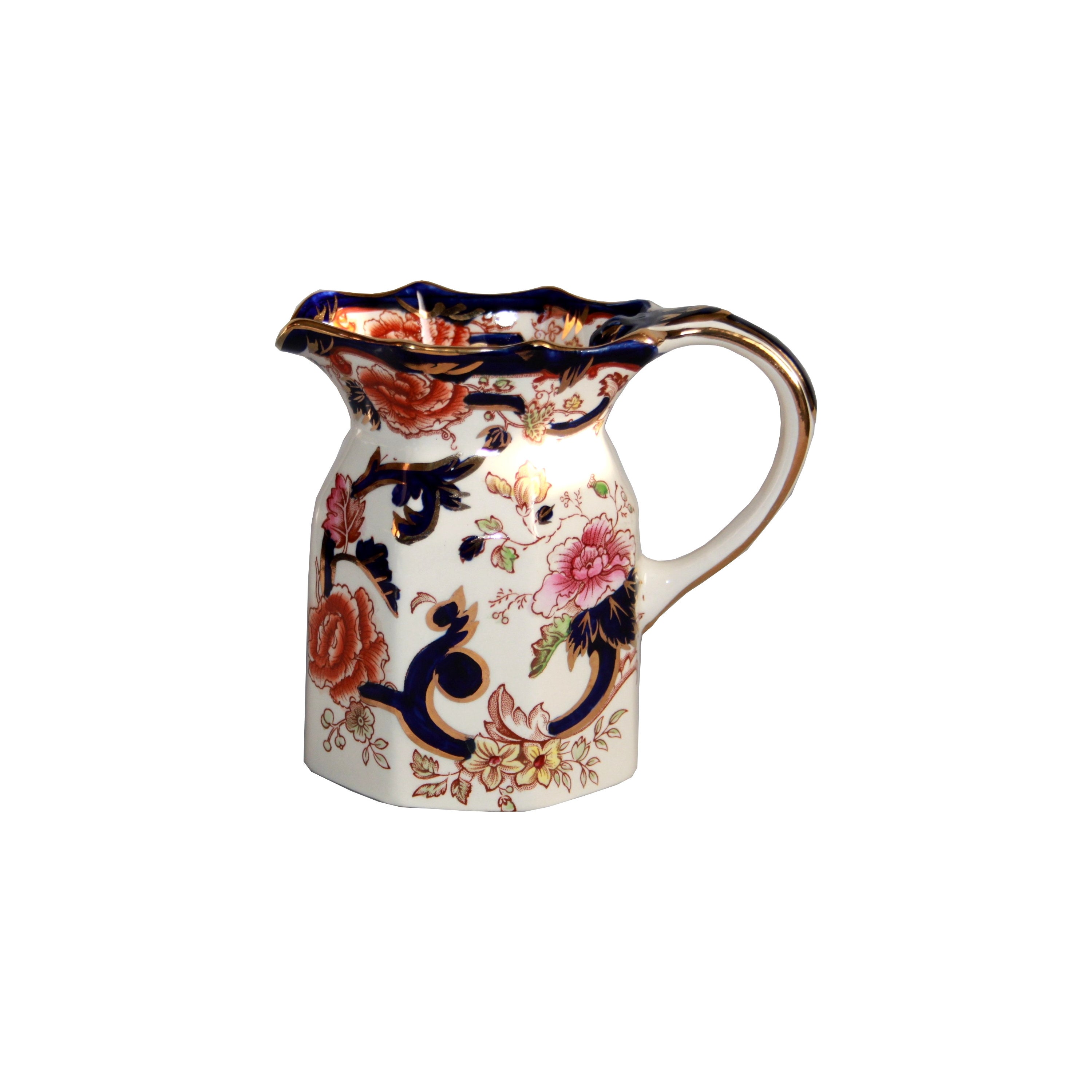 Drink & Barware Drinkware Vintage Blue Floral Pitcher with Gold Trim ...