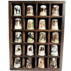 20 Vintage Decorative Sewing Thimbles in Case Display Shelf Showcase ...
