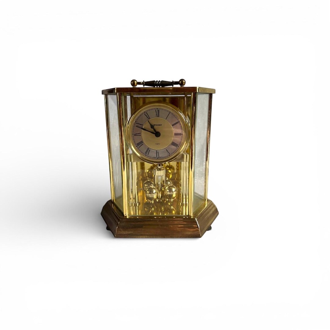 Vintage Staiger German Brass Carriage Clock – Etched Glass, Revolving ...