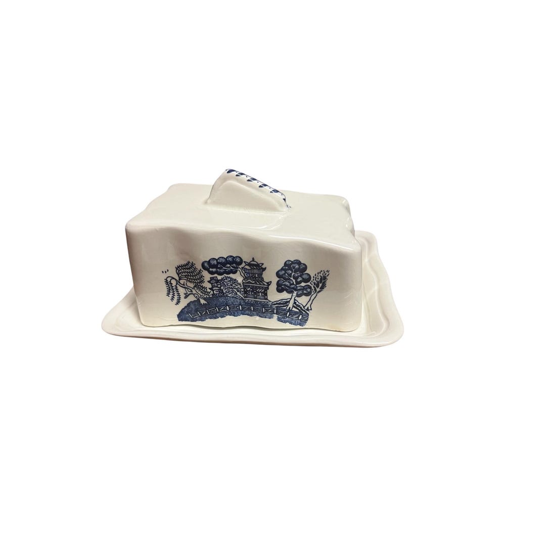 Vintage Blue Willow Barratts of Staffordshire England Butter Dish With ...