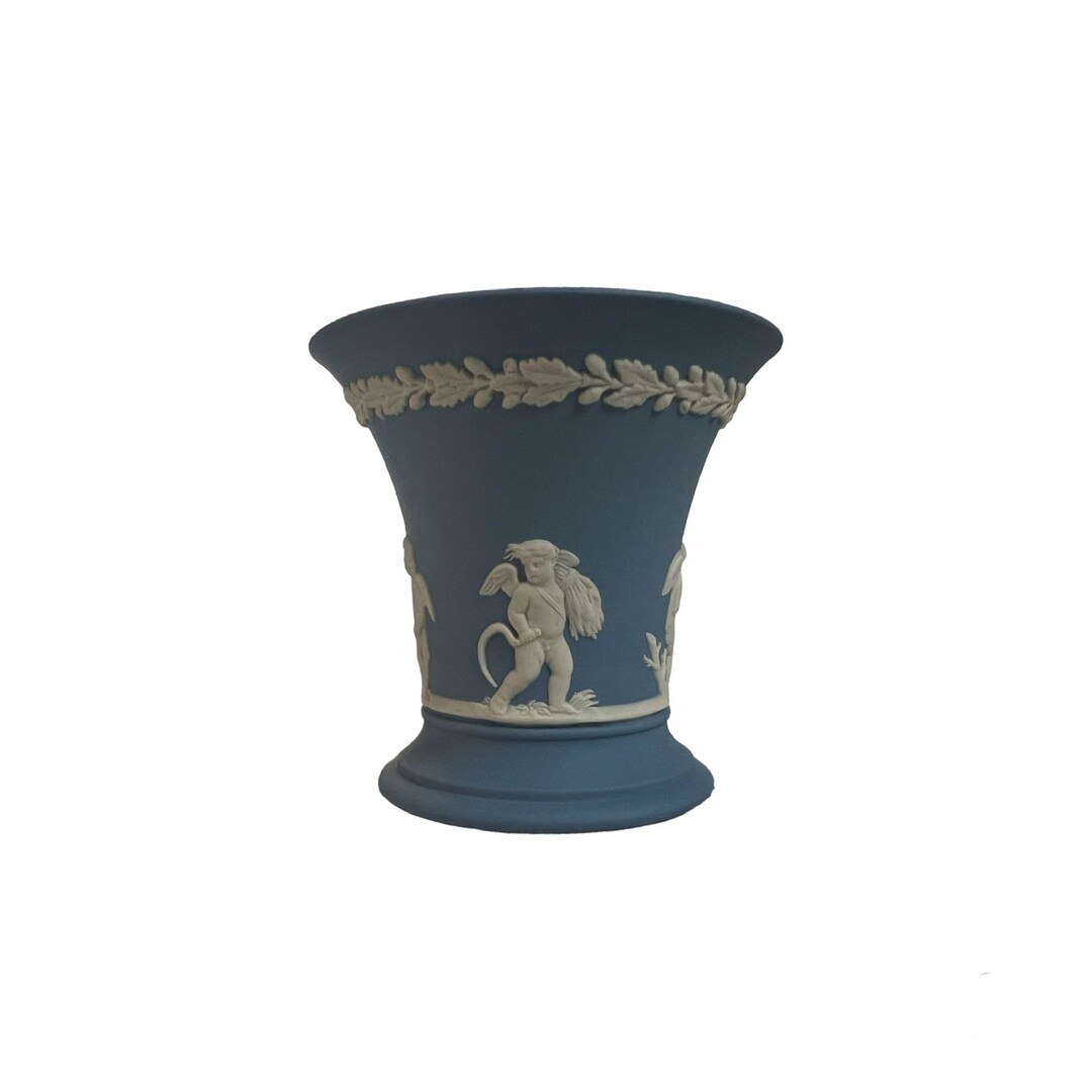 Vintage English Wedgwood Jasperware Blue and White Vase Cupids Pattern ...