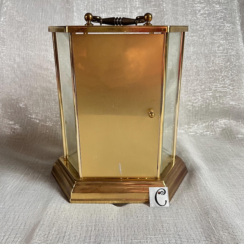 Vintage Staiger German Brass Carriage Clock – Etched Glass, Revolving ...