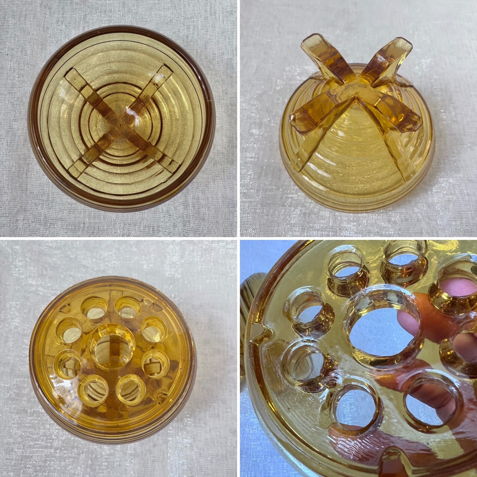 Vintage Sowerby Art Deco Glass Rose Bowl With Flower Frog Lid 1930's ...