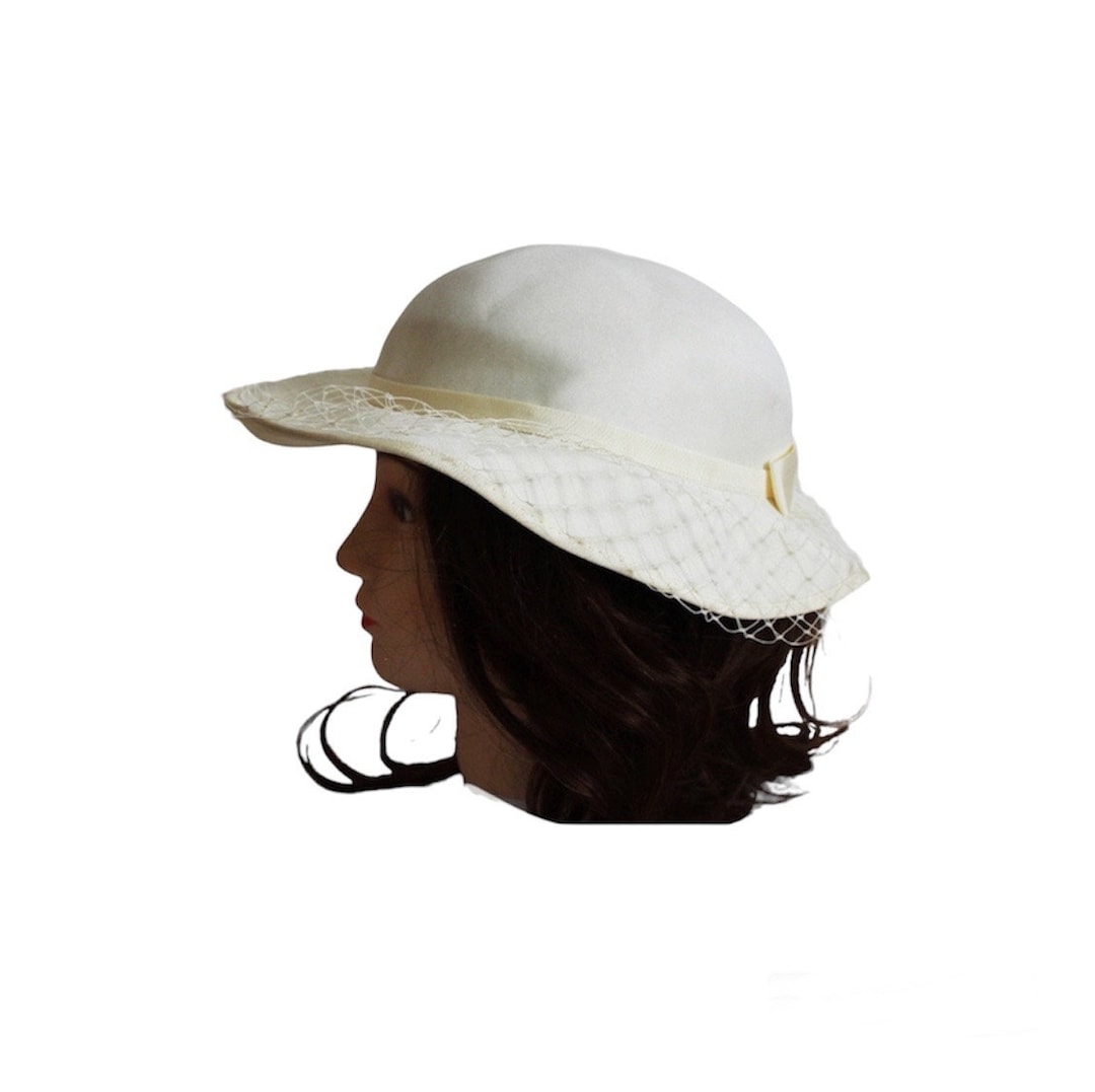 Vintage Summer Ivory White Sun Hat With Veil Woman's Ladies Accessory ...