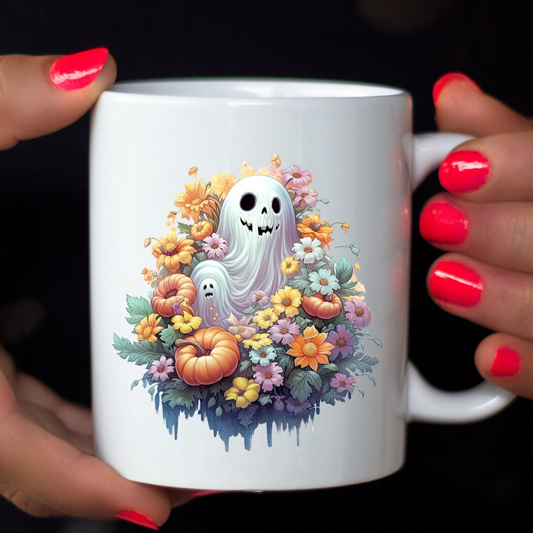 Cute Ghost Halloween 2024 Mug, Halloween Fall Coffee Mug Gift for Her ...