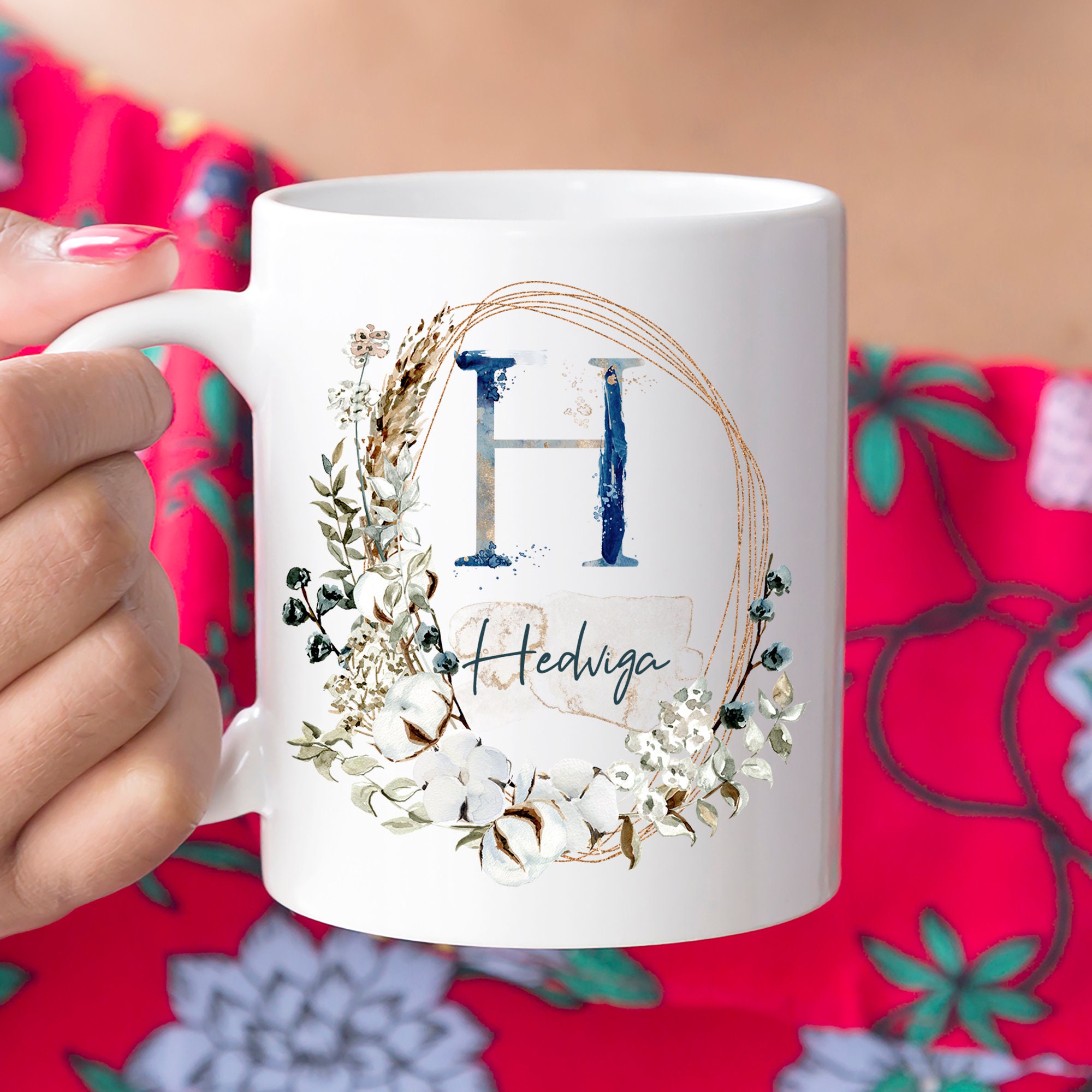 Floral Initial Name Coffee Mug, Personalized Ceramic Mug - Etsy