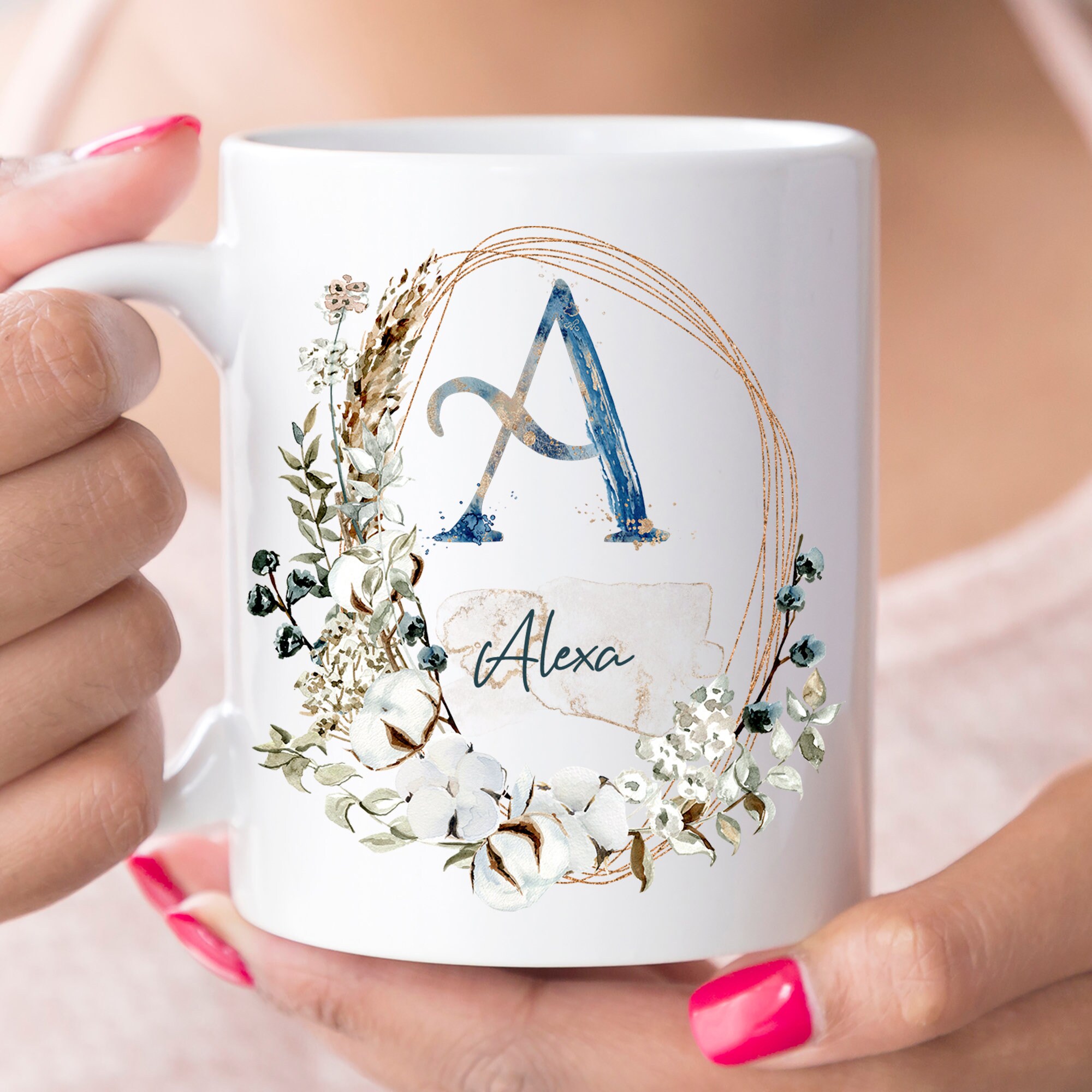 Floral Initial Name Coffee Mug, Personalized Ceramic Mug - Etsy