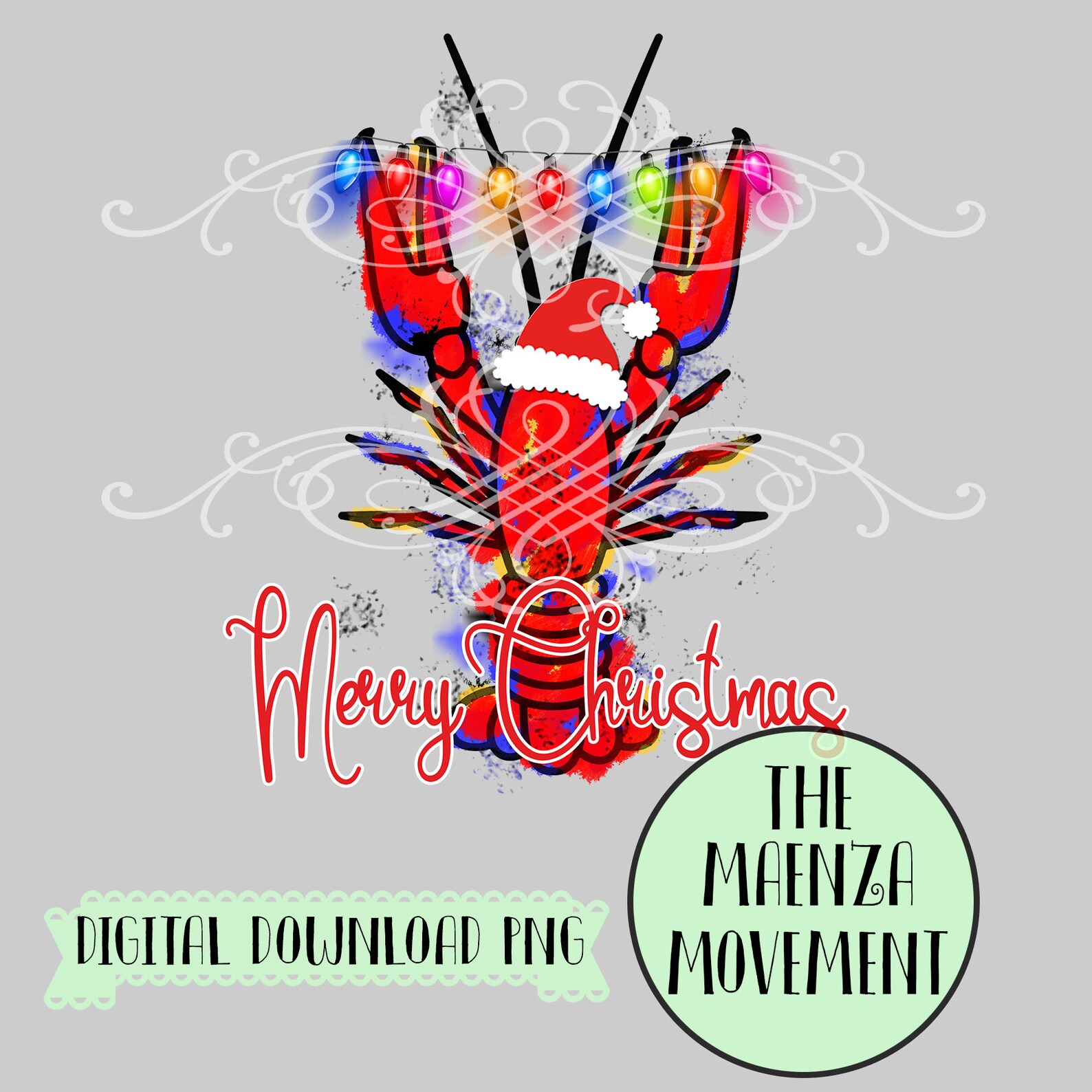 Merry Christmas Crawfish Watercolor NOLA New Orleans Cajun DIGITAL ...