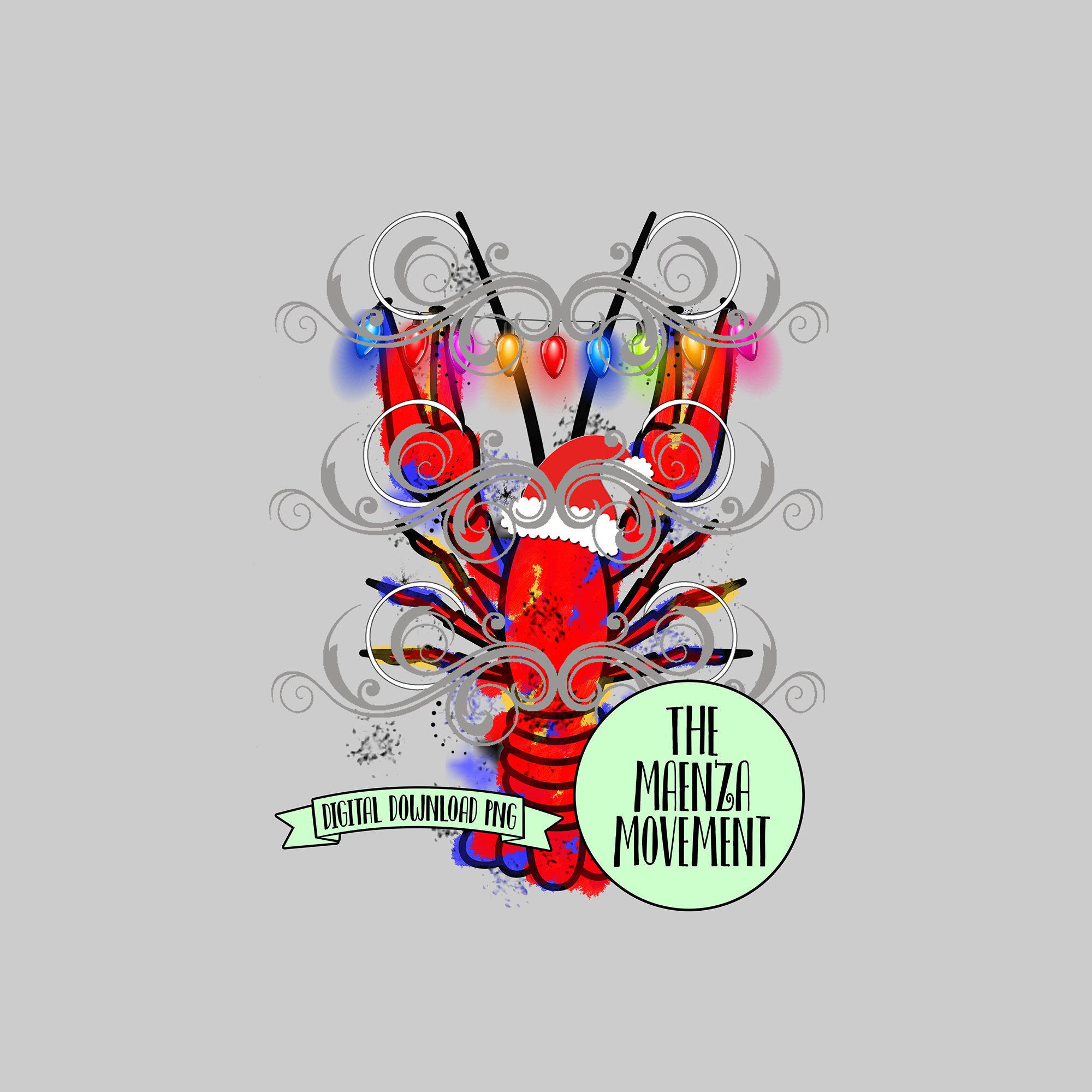 Christmas Crawfish With Santa Hat and Lights NOLA DIGITAL Download PNG ...