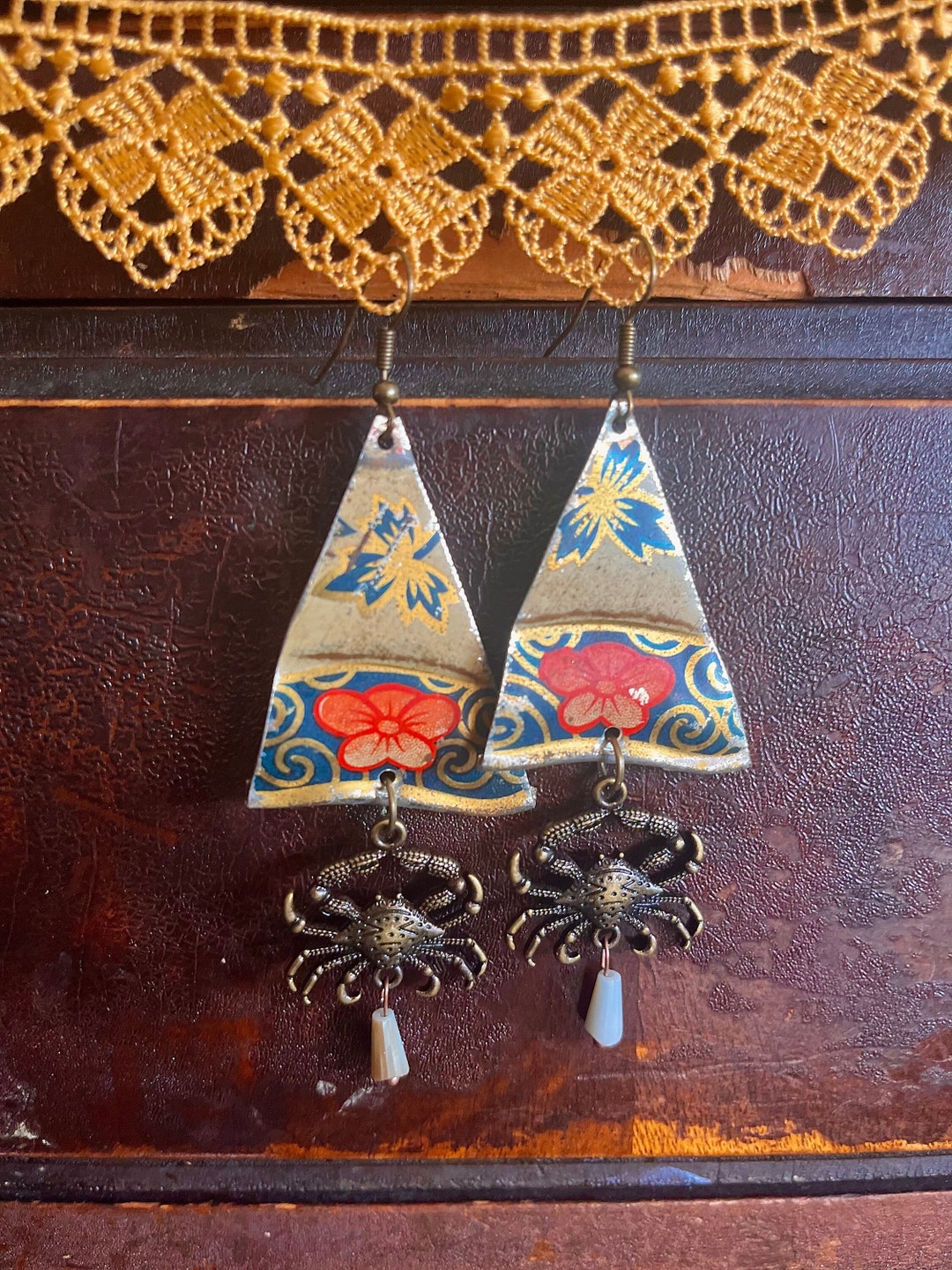 Cancerian Flowerchild Antique Tin Earrings - Etsy