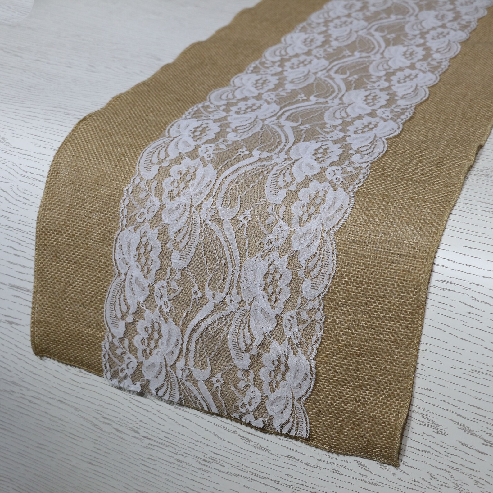 Burlap Table Runner With 7 Wide White Lace Burlap Lace - Etsy
